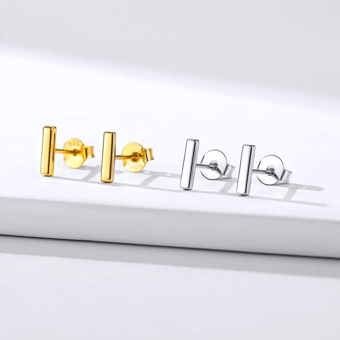 ChicSilver Minimalist Bar Earrings for Women Hypoallergenic 925 Sterling Silver Simple Small Geometric Stud Earrings for Sensitive Ears Valentines Day Gifts for Mothers Day