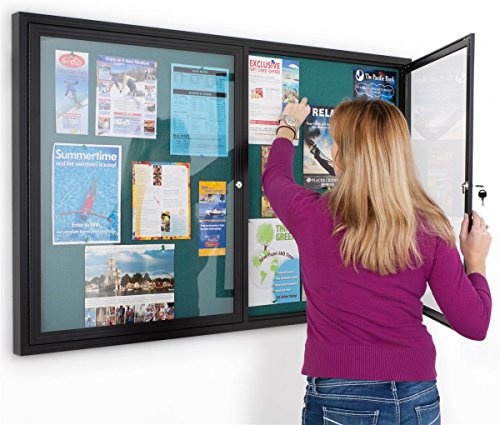5' x 3' Enclosed Teal Fabric Bulletin Board with 2 Locking Doors, 60" x 36" Tack Board for Wall Mount, Indoor Use Only - Aluminum Frame with Semi-Gloss Black Finish (FBSW53BKTL)