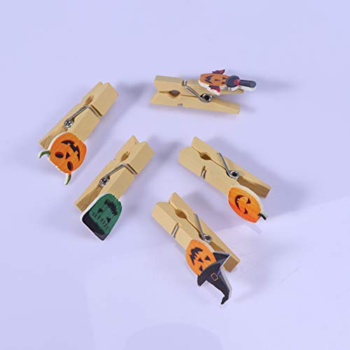 Cabilock 10Pcs Halloween Wooden Cartoon Clothespins Halloween Decorations Mini Pumpkin Head Clothespins Clips Crafts Decor for Party