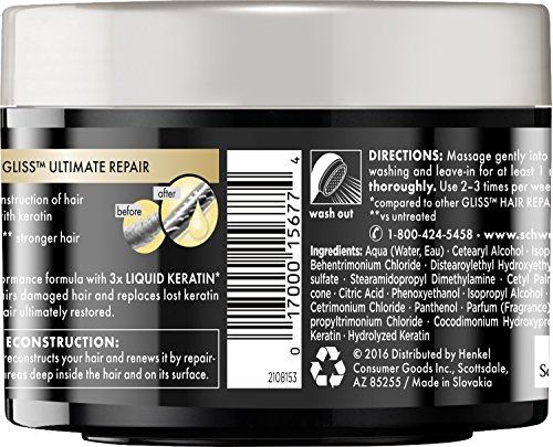 GLISS Hair Repair Anti Damage Mask, Ultimate Repair, 6.1 Ounce (Pack of 3)
