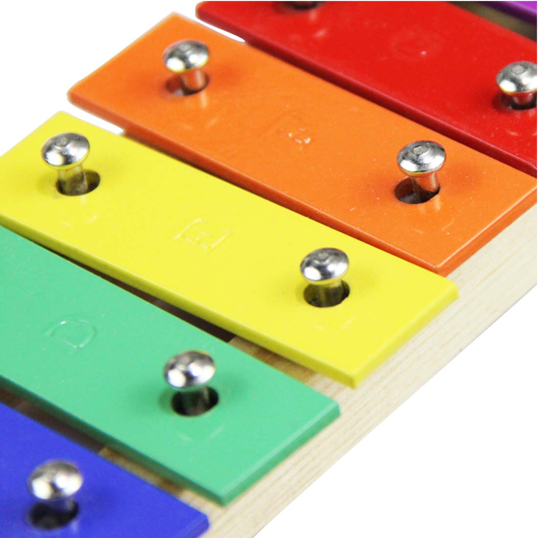 Clifton Wooden 8-key Xylophone Accurately Tuned Glockenspiel Colorful Metal Keys with Engraved Notes (Natural Wood)