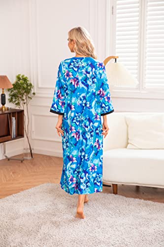 Ekouaer House Dresses for Womens Robe Long Zip Up House Coat Half Sleeve Night Gowns Comfy Sleepwear Print Loungewear