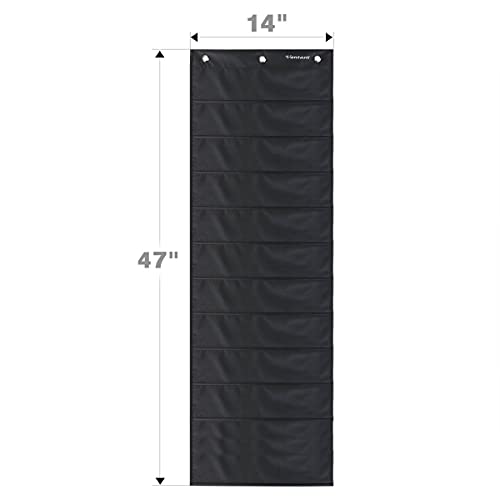 Organization Pocket Chart, Wall Hanging File Organizer Folder with 10 Large Pockets for Office, Home, School, Studio, etc. 14 X 47 inch, Black, 3 Hangers and 4 Hooks