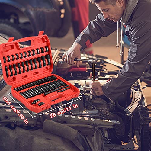 AOBEN 1/4-Inch Drive Impact Socket Set, 54 Pieces, 6 Point, SAE/Metric, (5/32" - 9/16" ,4mm -15mm),Deep/Shallow, Cr-V Steel, Includes Extension bars and Socket Adapter