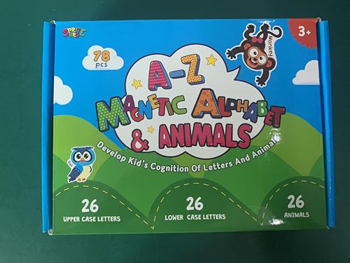 78 Magnetic Alphabet, 26 Uppercase, 26 Lowercase Letters & 26 Object Patterns, Adorable Animal Alphabet ABC Fridge Magnets Educational Letter Spelling Learning Toys Set for Toddlers 3 4 5 Years Old