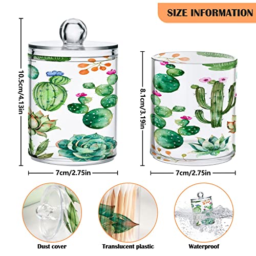 Blueangle 2PCS Succulent Plant Qtip Holder Dispenser with Lids - Apothecary Jar Containers for Vanity Organizer Storage - Plastic Food Storage Canisters(563)