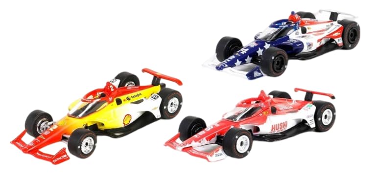 Greenlight 11581 2023 Indianapolis 500 Podium 3-Car Set #2 Josef Newgarden, 8 Marcus Ericsson, 14 Santino Ferrucci 1:64 Scale Indy 500 in Diorama Display Box