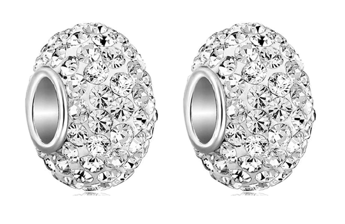 Adabele 2pcs Authentic Solid Sterling Silver Hypoallergenic Jan-Dec Birthstone Bead Charm Swarovski Rhinestone Compatible with Pandora All Bracelet Necklace Women Birthday Gift