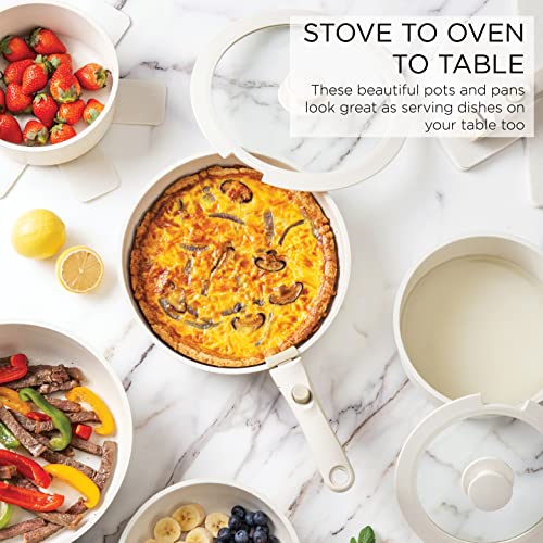 Country Kitchen 13 Piece Pots and Pans Set - Safe Nonstick Kitchen Cookware with Removable Handle, RV Cookware Set, Oven Safe (Cream)