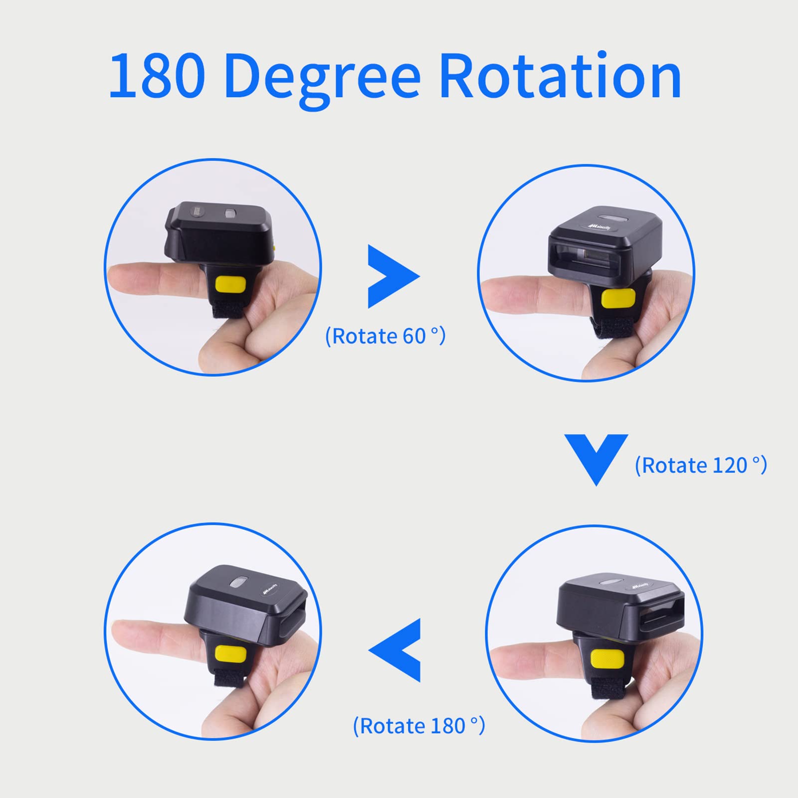 Alacrity 2D Wireless Ring Barcode Scanner,Portable Bluetooth Wearable Finger 1D 2D Mini Bar Code Reader Scanner Suppot Screen Scanning with Bluetooth & 2.4GHz Wireless & Wired Connection Scanner