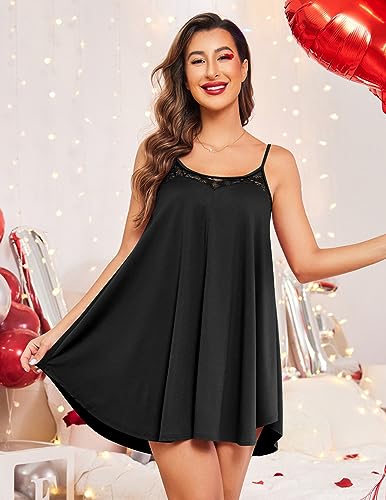 Ekouaer Womens Cotton Nightgown Victorian Sleep Dress Sleepwear,24-black,Large