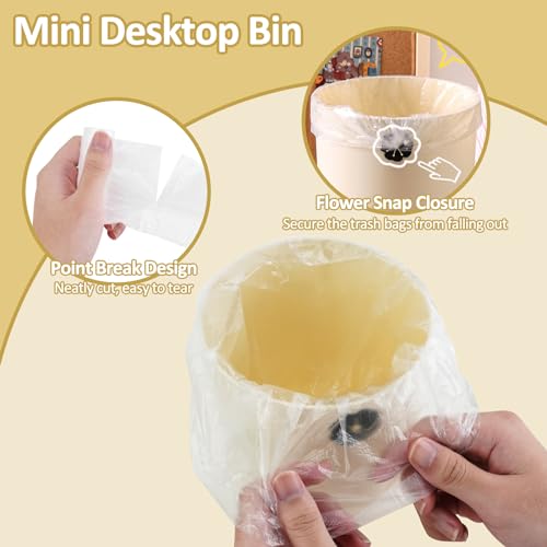 SHAIDOJIO 3 Pack Mini Desktop Trash Can Wastebasket with 180 Trash Bags, Small Desk Countertop Garbage Cans, Cute Tiny Waste Basket Storage Bin for Vanity, Bedroom, Bathroom, Kitchen, Office