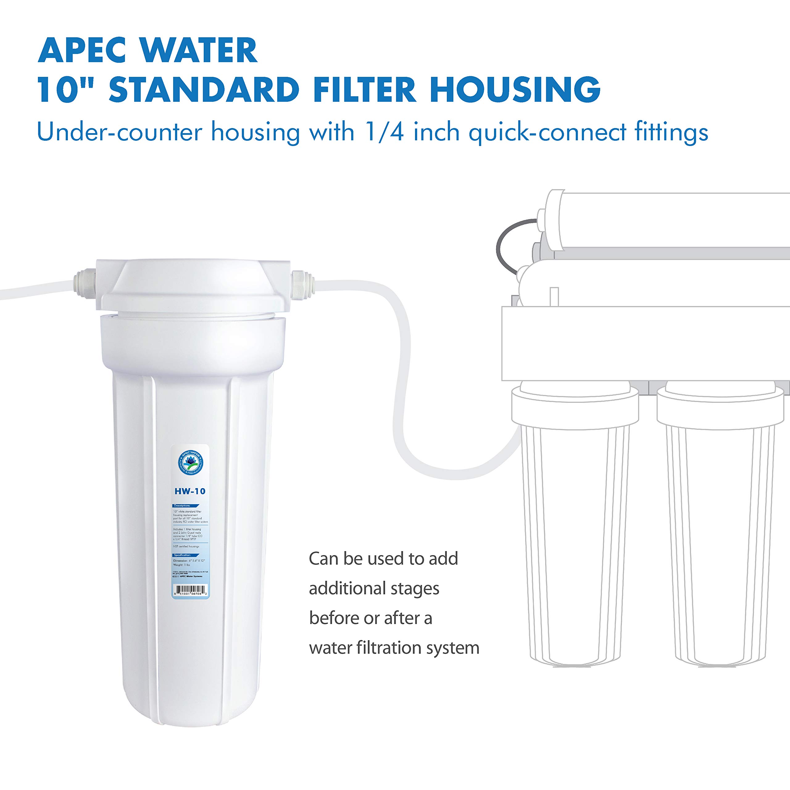 APEC Water Systems HW-10-A 10" White Standard Filter Housing with 1/4" John Guest Fittings