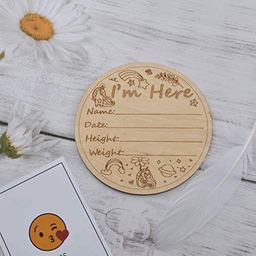 Wood Baby Birth Announcement Sign 6 Inch Large Round Dual-Sided Personalized Newborn Photo Props (A)