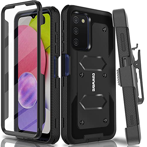 Covrware Aegis Series Case for Samsung Galaxy A03S, Full-Body Rugged Dual-Layer Shockproof Protective Swivel Belt-Clip Holster Cover with Built-in Screen Protector, Kickstand, Black