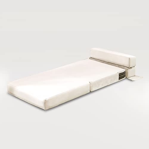 Mjkone Folding Futon Sofa Bed, Modern Convertible Couch for Compact Living Room Office Apartment Space, Modular Sectional Sofa for Resting Camping- Single, Beige
