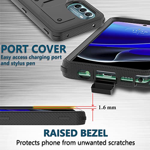 Covrware Aegis Series Case for Moto G Stylus 5G 2022 / XT2215, Full-Body Rugged Dual-Layer Shockproof Protective Swivel Belt-Clip Holster Cover with Built-in Screen Protector, Kickstand, Black