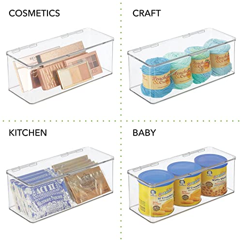 mDesign Plastic Stackable Tall Storage Bin Container Box with Hinged Lid for Kids Room, Play Room, Nursery for Organizing Toys, Games, Puzzles, Craft and School Supplies - 8 Pack - Clear