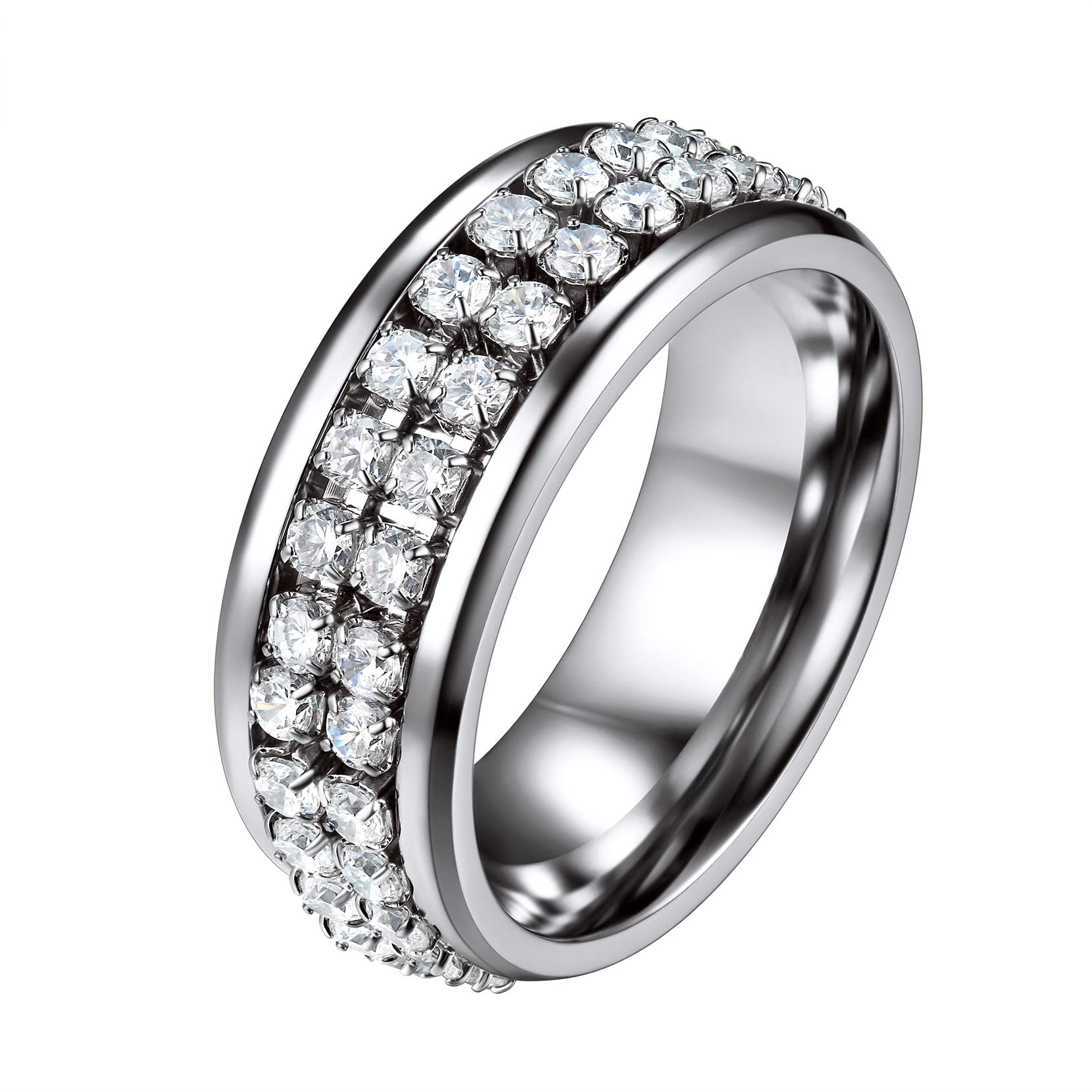 8mm Simulated Diamond Band Ring for Men Women Stainless Steel Fidget Spinner Rings
