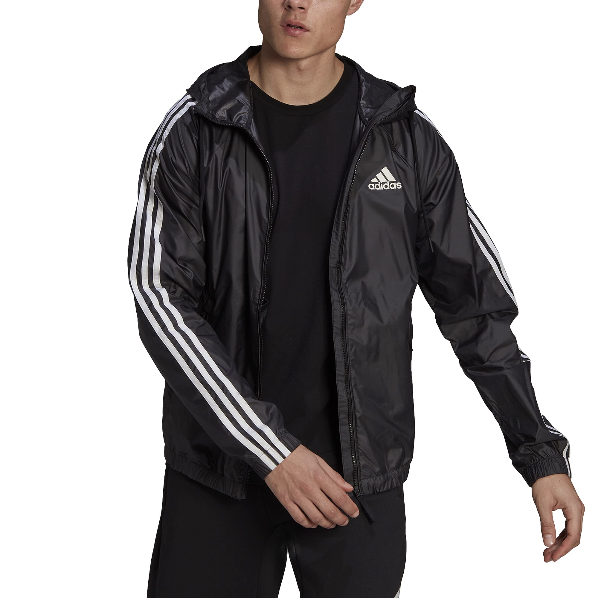 adidas mens Basic 3-Stripes Jacket WIND.RDY Black Medium