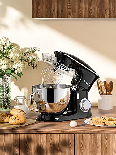 Facelle Stand Mixer, 8.5 Quart Electric Mixer, 660W 6-Speed Tilt-Head Kitchen Electric Food Mixer with Beater, Dough Hook and Wire Whip, Black