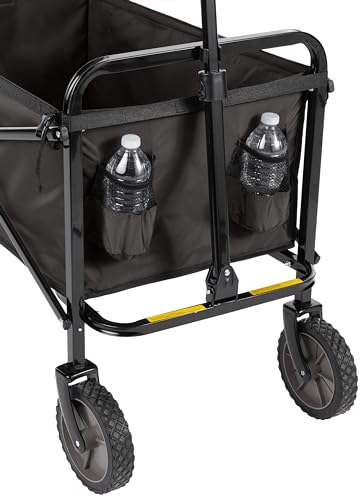 Amazon Basics Collapsible Folding Outdoor Utility Wagon with Cover Bag, Black