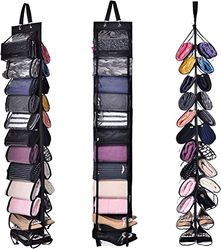 Legging Storage Bag Storage Hanger Can Holds 24 Leggings or T-shirt Shirts Jeans Compartment Storage Hanger, Foldable Leggings Organizer Clothes Portable Closets Roll Holder (Black)
