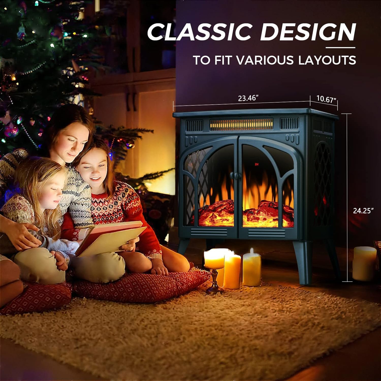 Antarctic Star 25-inch 3D Infrared Classic Electric Fireplace Stove, Freestanding Fireplace Heater Adjustable Brightness and Color,Portable,Thermostat,Overheating ProtectionâŚ