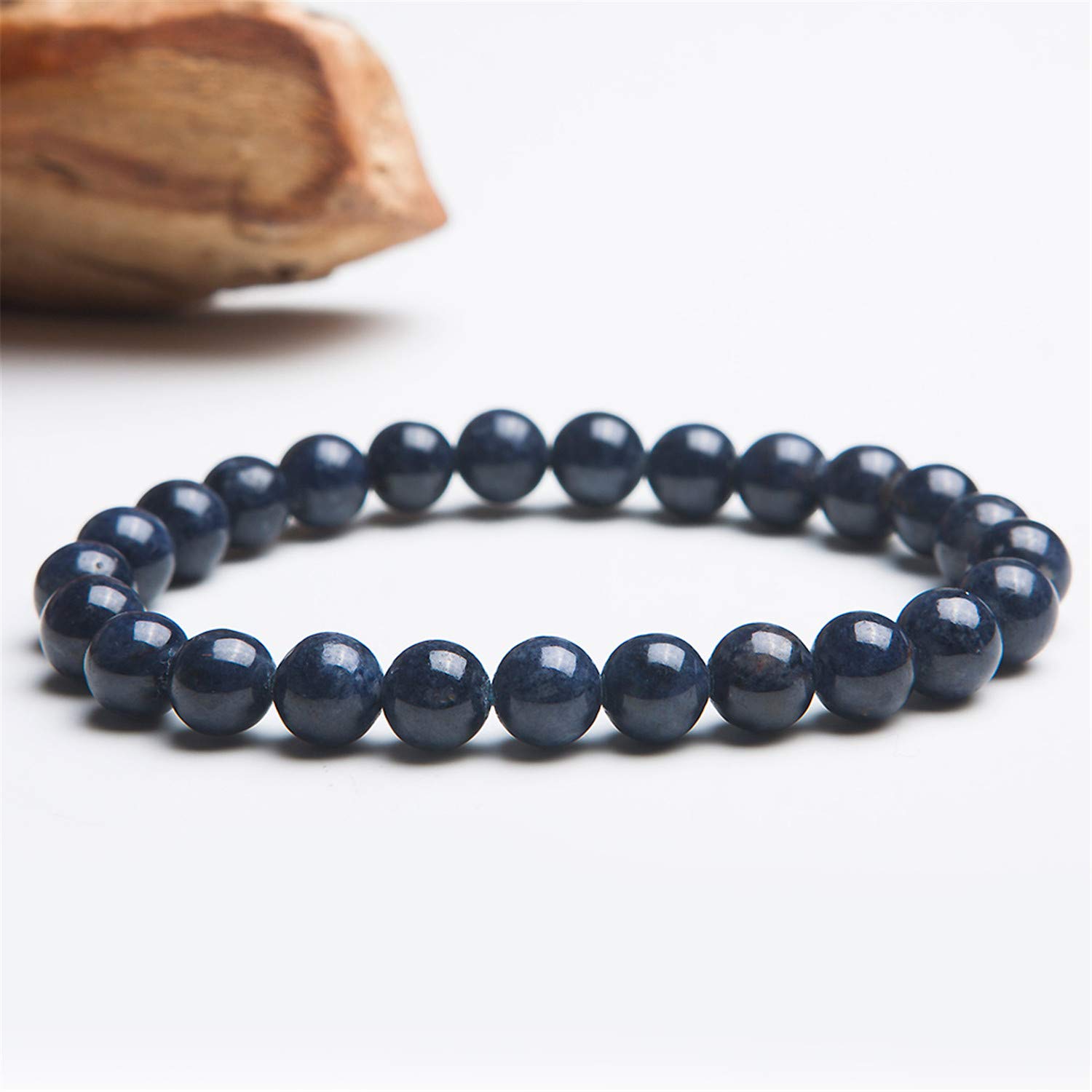7mm Natural Blue Sapphire Gemstone Round Beads Women Men Rare Bracelet AAAA