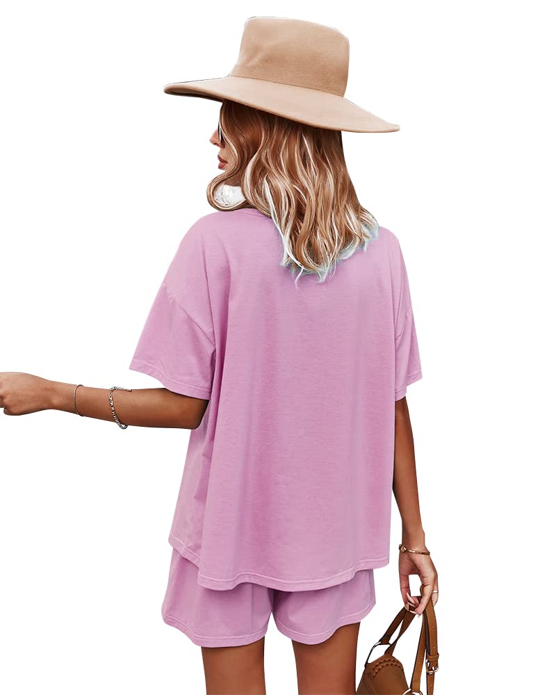 ADDHEAT Women's Summer Sets Short Sleeve Top and Shorts 2 Piece Tracksuit Outfits Lotus M