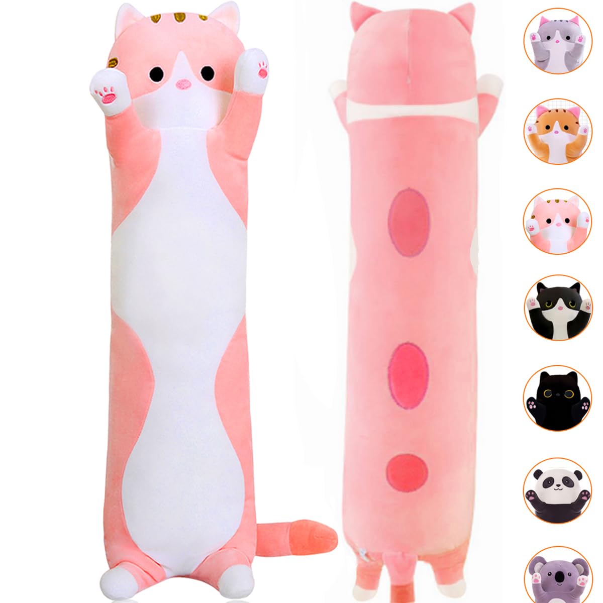 MDXMY Long Stuffed Cat Plush Pillow Cute Cat Stuffed Animals Soft Long Body Throw Sleeping Pillow(Pink,19.6inch)