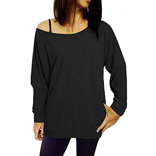 Blouse for Women THENLIAN Women Off Shoulder Sweatshirt Long Sleeve Pullover Casual Tunic Tops Blouse (Black, XL)