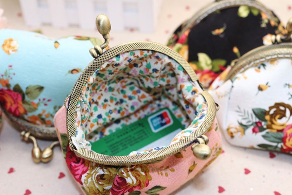 Coin Purse,Lady Vintage Floral Mini Wallet Clasp Closure Classic Rose Pattern Clutch Bag (Pink)