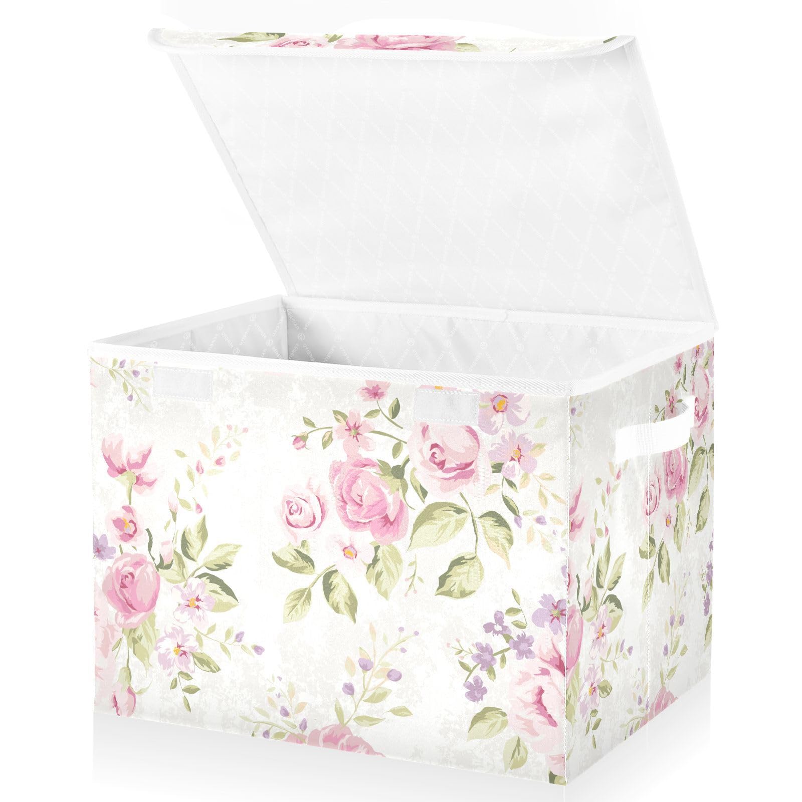 ALAZA Collapsible Large Storage Bin with Lid, Vintage Rose Pink Foldable Storage Cube Box Organizer Basket with Handles, Toy Clothes Blanket Box for Shelves, Closet, Nursery, Playroom