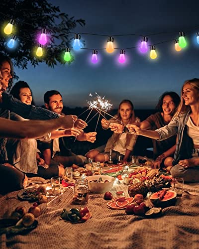 ASAHOM Smart Outdoor String Lights, 45FT Waterproof Dimmable RGB Patio Lights, 15 Shatterproof Multi-Color LED Bulbs, Voice & WiFi APP Control Lights, 30 Scene Modes, Connectable for Party Backyard