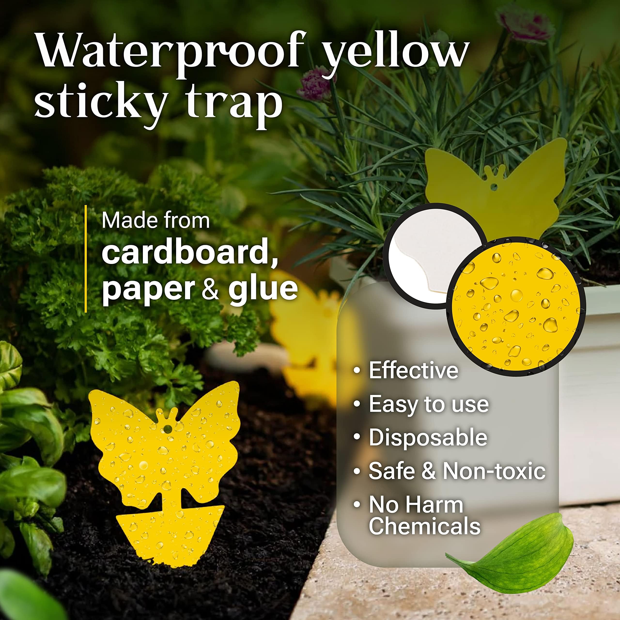 Premium Fruit Fly Traps | Double Sided Gnat Traps | Waterproof Yellow Sticky Traps are Great Outdoors | Also for Fungus Gnats, Aphids, Flies, Moths and Spiders | Pack of 25