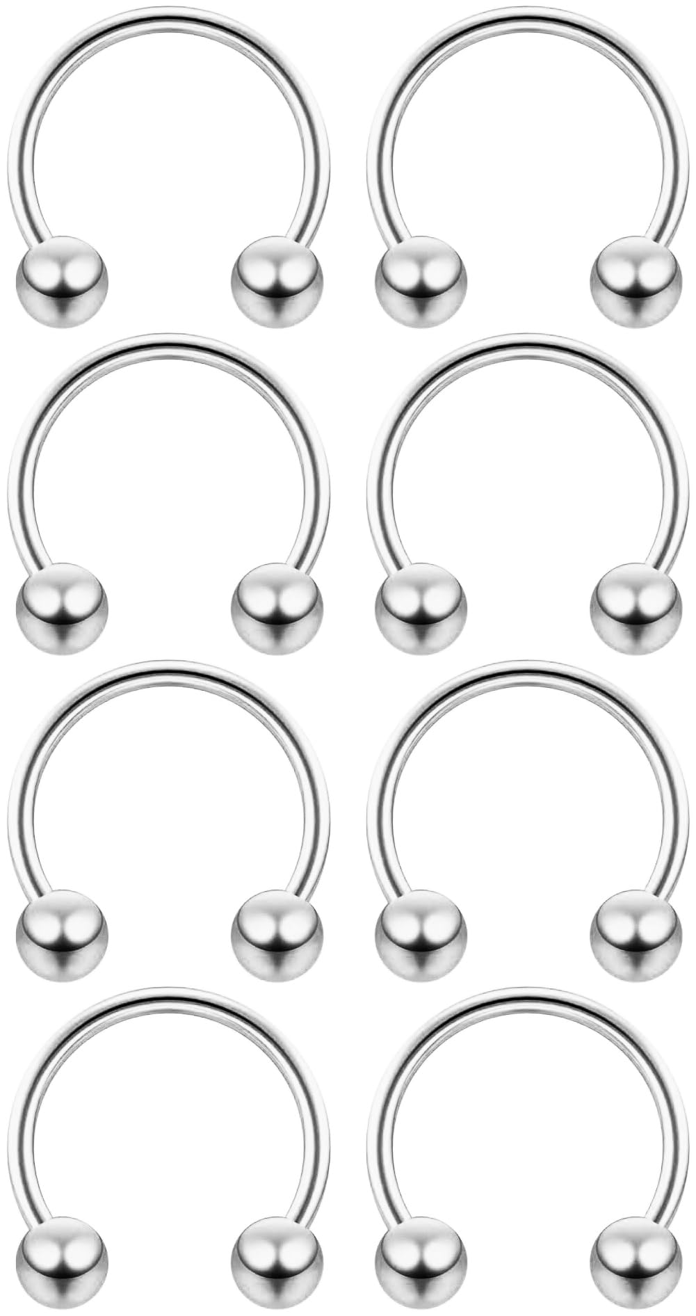 8pc 18g Stainless Steel Horseshoe Earrings Barbell Gauge Hoop Cartilage Daith Tragus Piercing 8mm