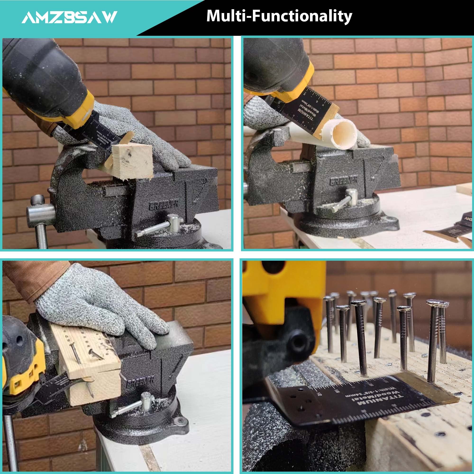 AMZBSAW 22PCS Titanium Oscillating Multitool Blades Metal Cutting, Universal Saw Blades for Metal Nails Hard Material and Wood Plastic, Multi Tool Blades Kits Fit Dewalt Bosch Worx Milwaukee Ryobi