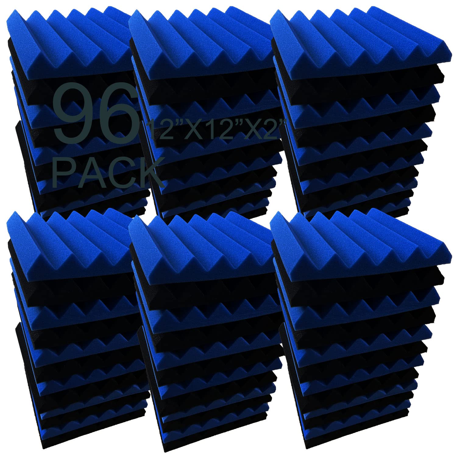 96Black/Blue Acoustic Foam Panel Wedge Studio Soundproofing Wall Tiles 12" X 12" X 2"