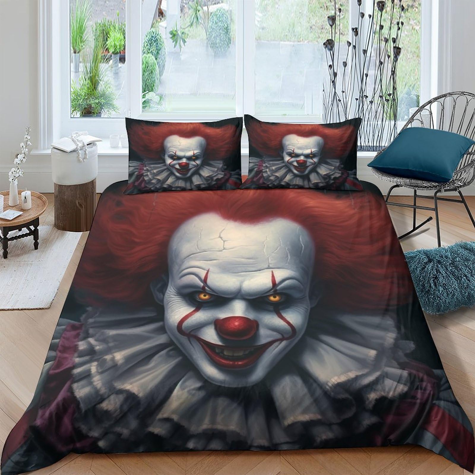 BYTUGI Clown Comforter Covers 3D Printed Duvet Cover Quilt Cover Bedding Set 3 Pieces with Pillowcases Microfiber for Childrens and Adults with Zipper Closure Twin(173x218cm)