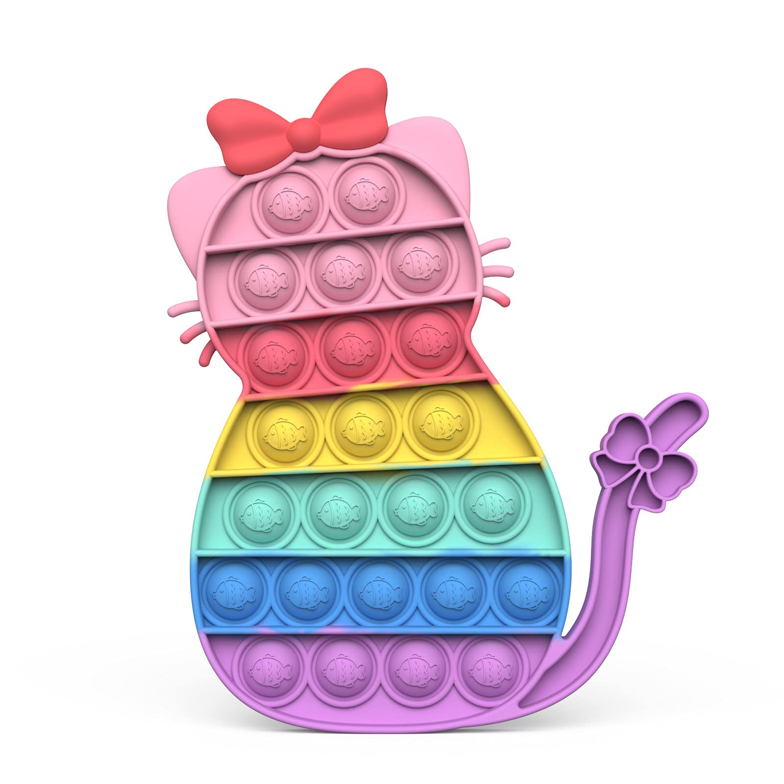 Christmas Animal Fruit Pop Finger Push Squeeze Toy Stress Reliever Bubbles Sensory Silicone Toys for Adults Kids (Xmas Series- Cat a)