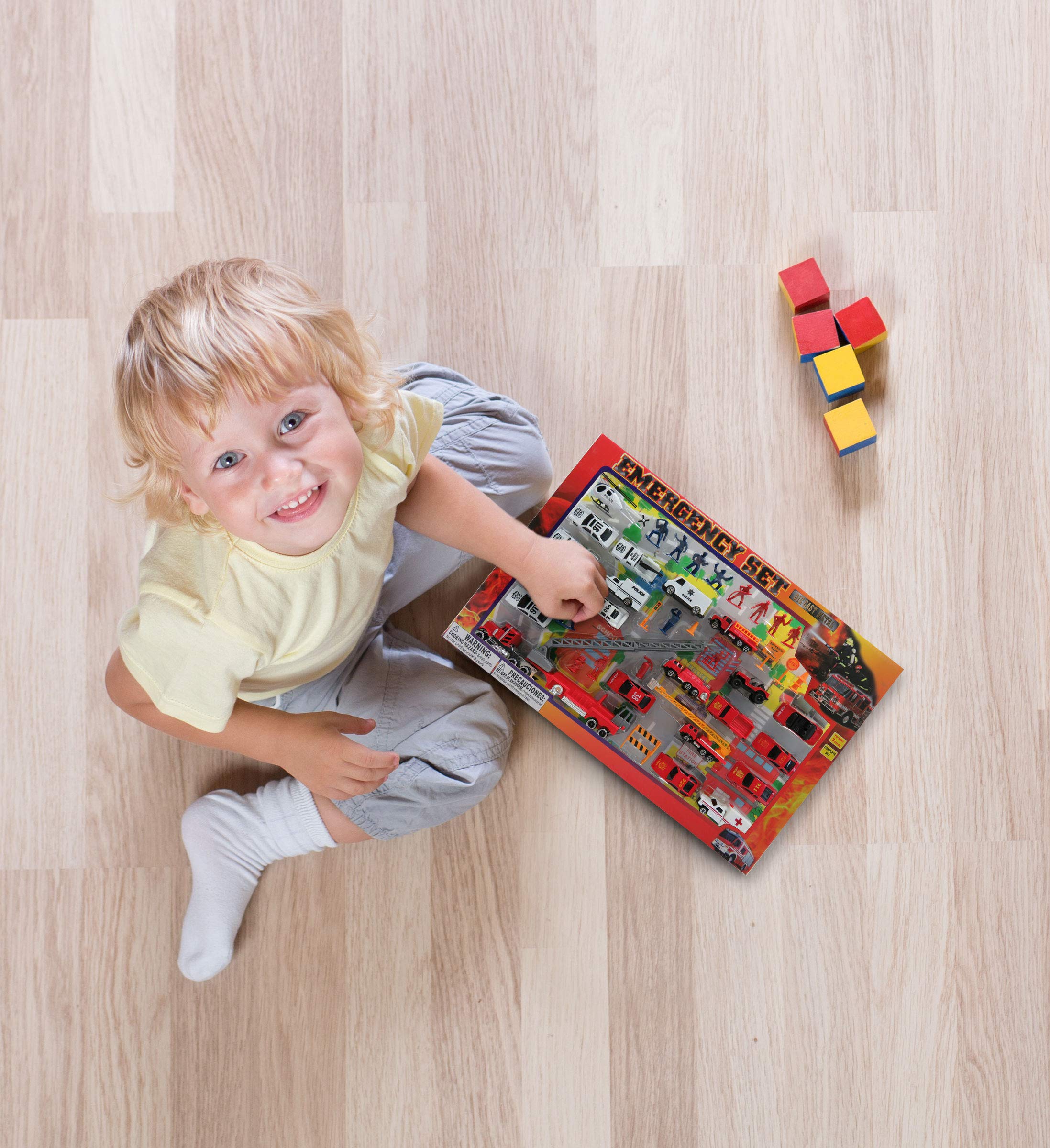 Diecast Police and Rescue Emergency Crew With Play Mat, 46 Pcs Toy Playset Emergency Vehicle Theme