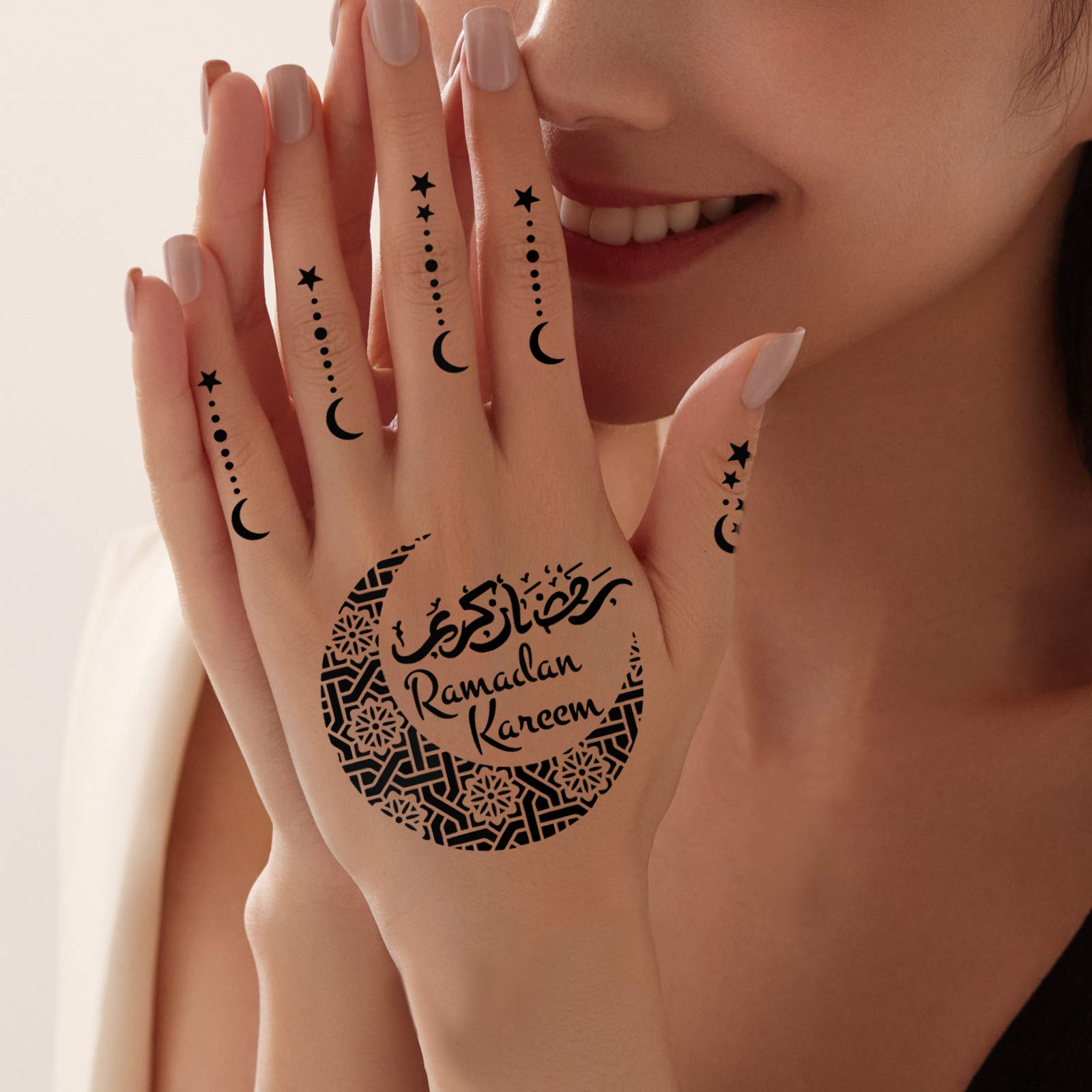 Xmasir 10 Sheets Henna Tattoo Stencil Kit Ramadan Tattoo Templates Eid Temporary Tattoos Stickers Reusable Set for Body Art Paint