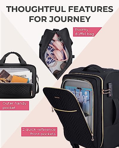 BAGSMART Carry On Luggage 20 Inch, Expandable Suitcase, 2 Piece Luggage Sets Luggage Airline Approved Rolling Softside Lightweight Suitcases with Front Pocket for Women Men, Carry-On Black