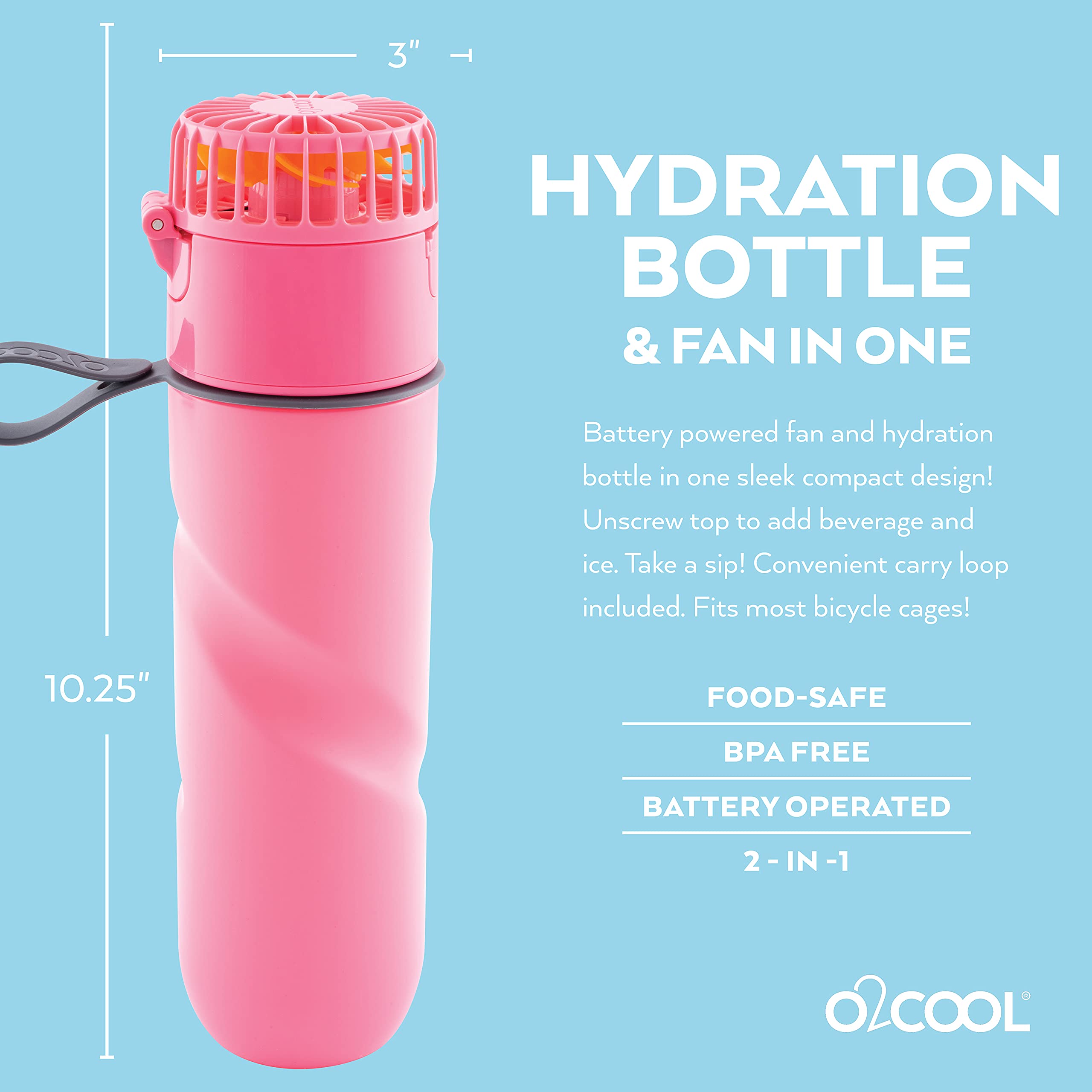 O2COOL Pink Sip Breezy Fan, 1 EA
