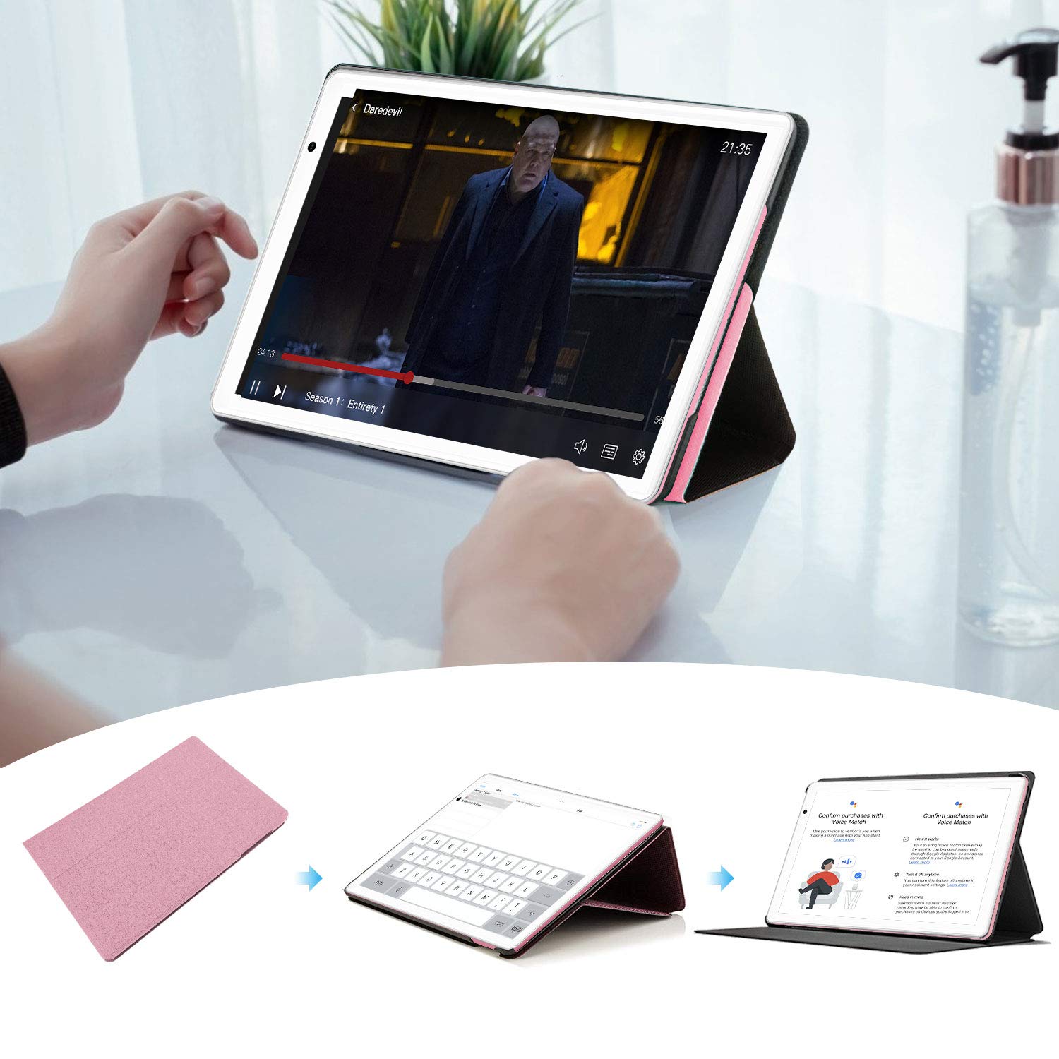 AOYODKG Tablet 10 inch,Android 10.0 Table,Tablet with Keyboard,4GB RAM 64GB ROM, Quad Core, GMS Certified, Tablet 10 inch IPS HD Display, 8MP Dual Camera, 8000mAh,4G WiFi, OTG, GPS, Bluetooth(Pink)