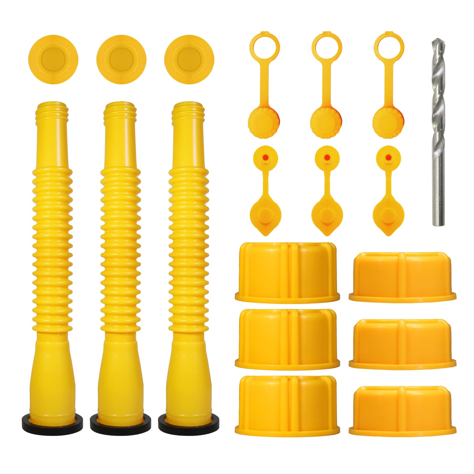 6 Kit 37PCS Gas Can Spout Replacement Set, Gas Can Nozzle 5 Gal ,6 Bendable Tubes,6 Screw Collar Coarse Thread &6Fine Thread-Fits Most of The Cans,6 Threaded caps,6 Vent Caps 1 Drill Lid (37)