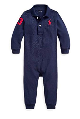 Ralph Lauren Baby Boy Cotton Mesh Polo Coverall Big Pony (24 Months, Cruise Navy)