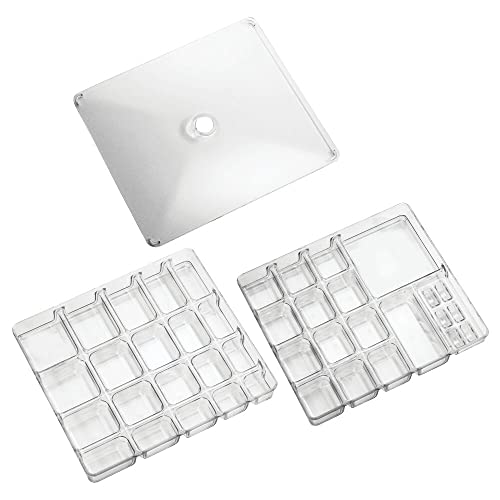mDesign Stackable Plastic Storage Jewelry Box - 2 Organizer Trays with Lid for Drawer, Dresser, Vanity - Holds Necklaces, Bracelets, Bangles, Rings, Earrings - 3 Pieces - Clear