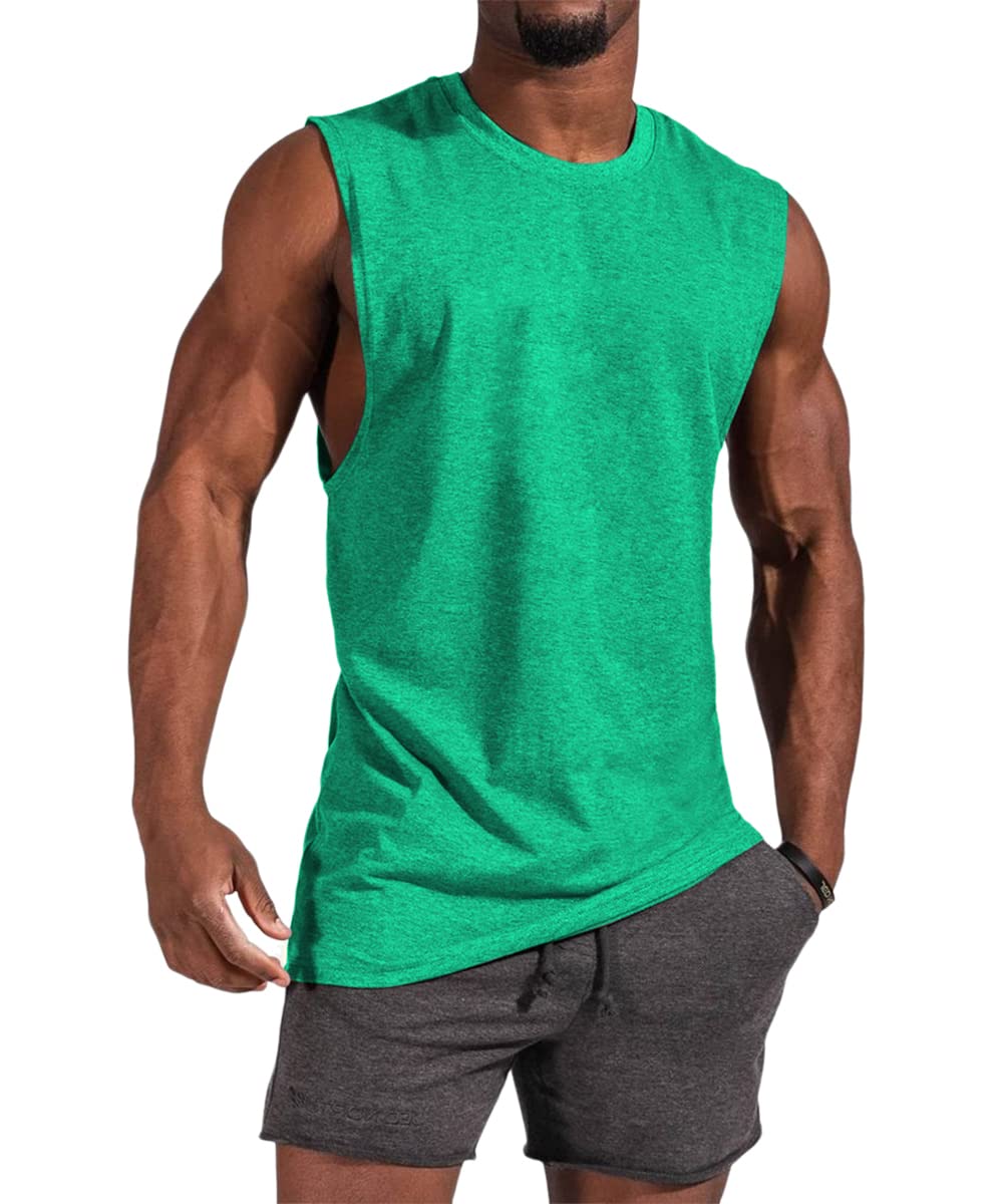 Aoysky Mens Crewneck Tank Tops Athletic Beach Sleeveless Shirts Green